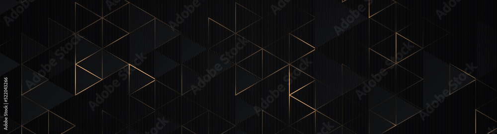 Luxury triangles abstract black metal background with golden light ...