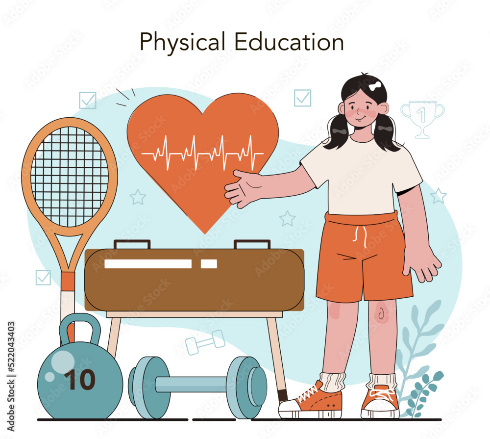 Physical education or school sport class concept. Physical training ...
