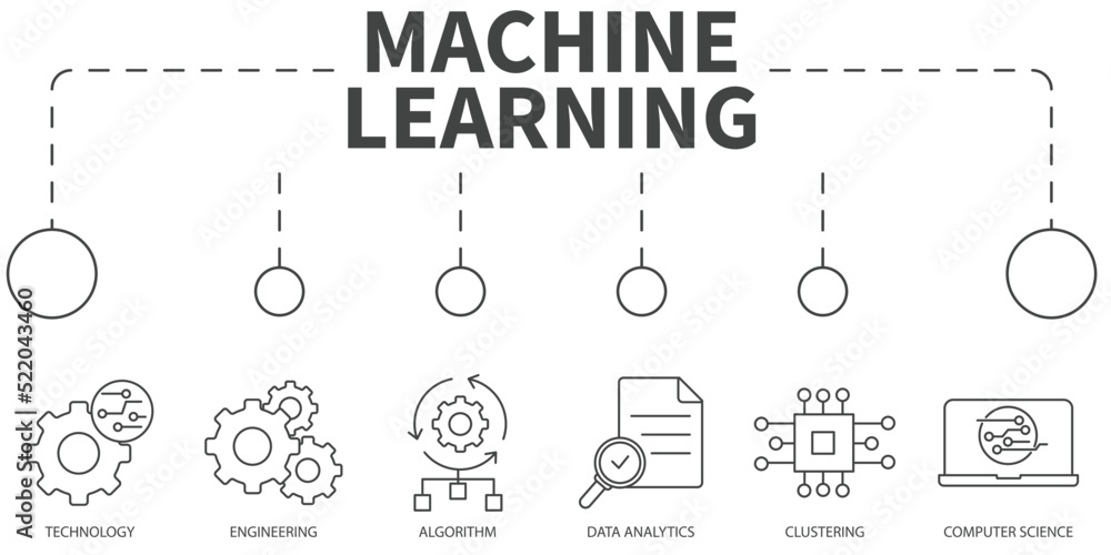 machine learning Vector Illustration concept. Banner with icons and ...