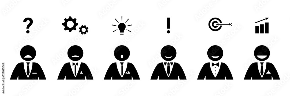 Stick figure man problem solution emoji emoticon face vector set ...