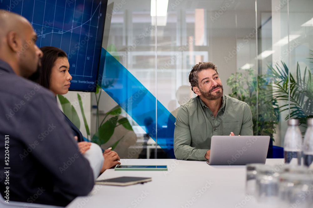 Corporate business meeting with presentation on large screen Stock ...