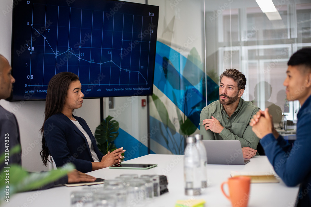 Corporate business meeting with presentation on large screen Stock ...