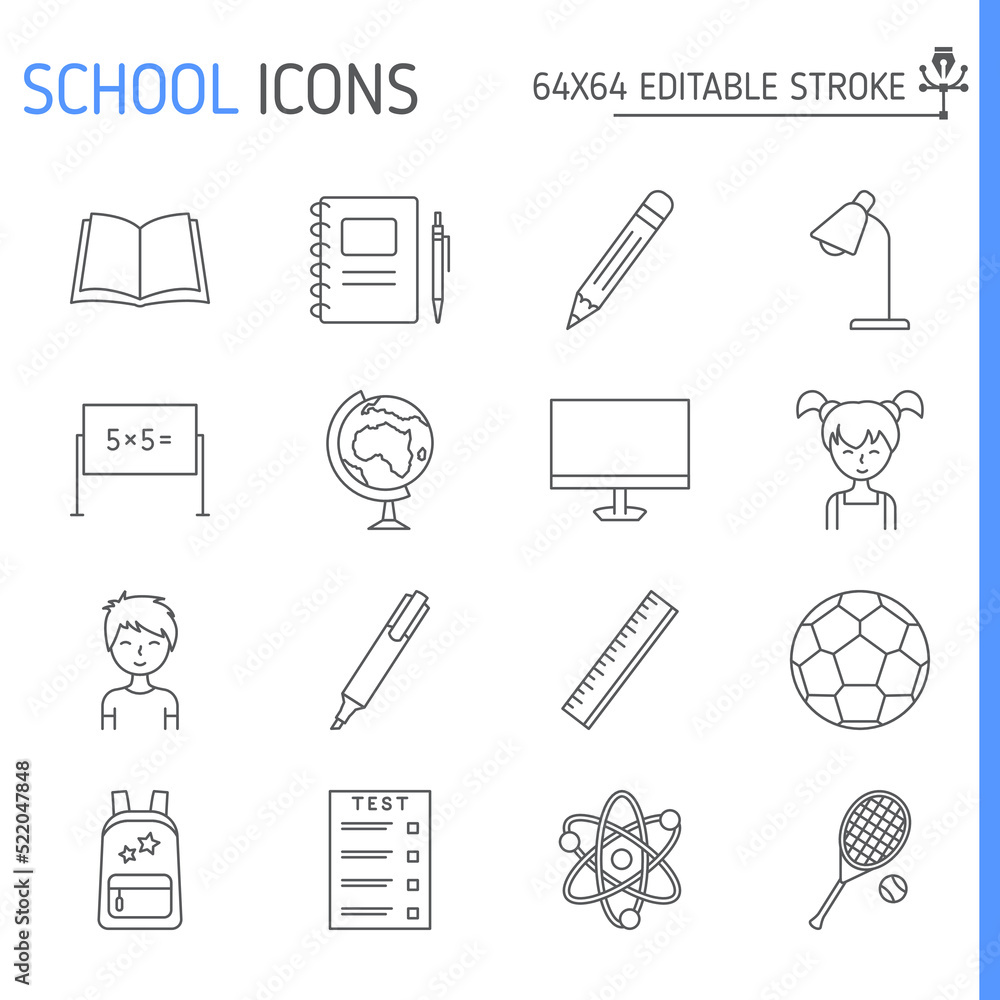 School line icon set, education vector collection, logo illustrations ...