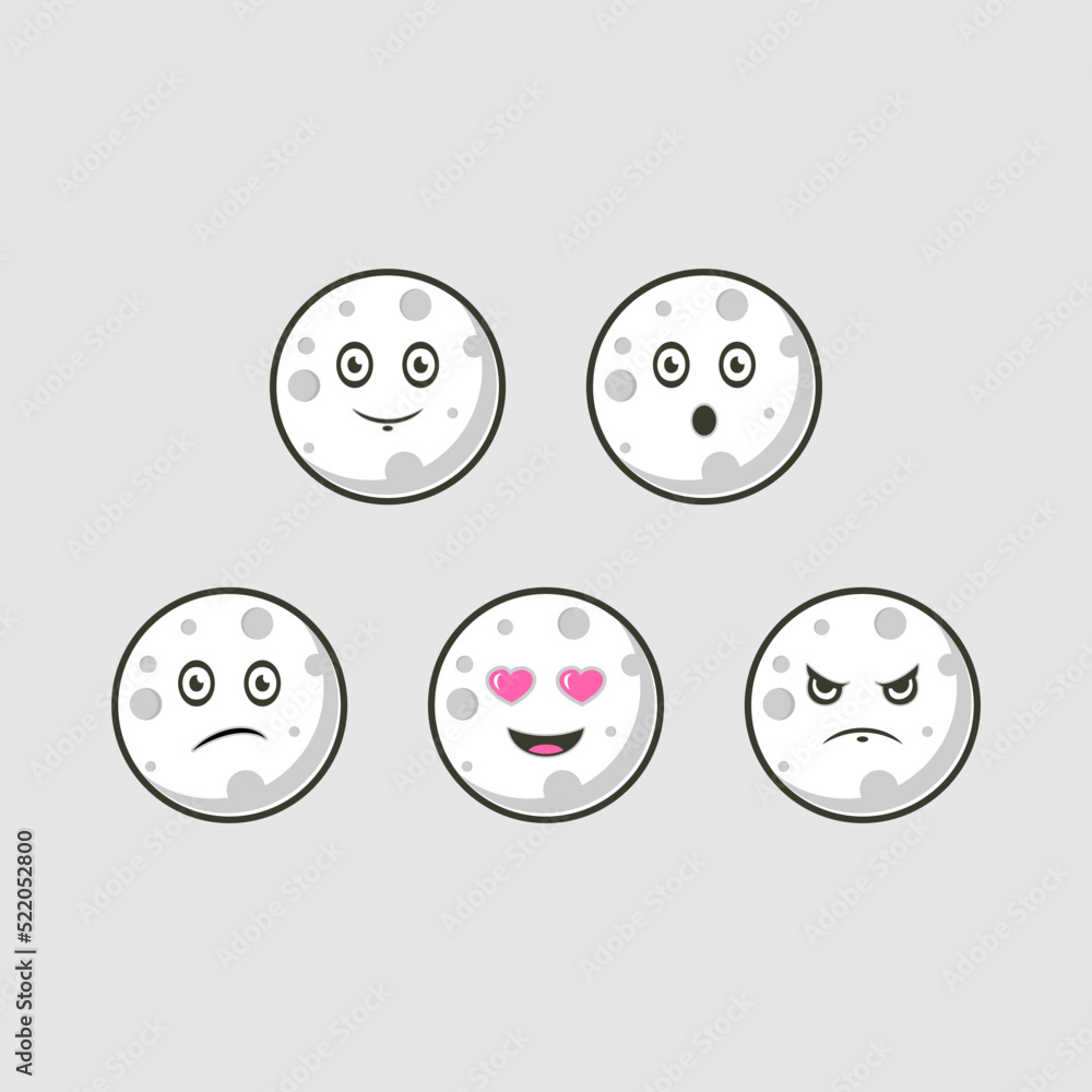 collection of cute and colorful moon emoticon shape illustration ...