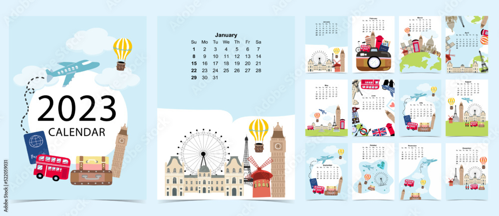 2023 table calendar week start on Sunday with travel that use for ...