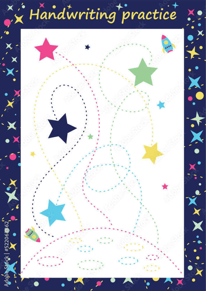 Handwriting practice sheet. Educational children's game, restoration of ...