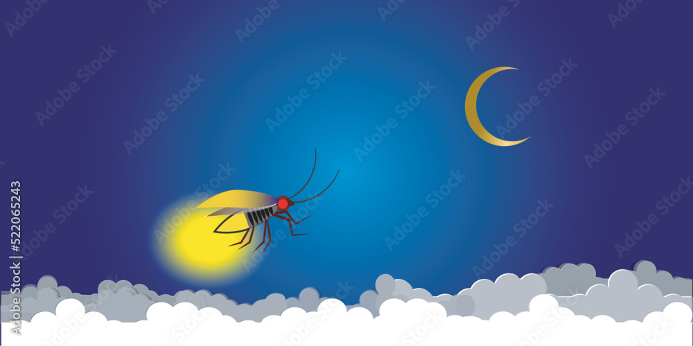 Beautiful firefly spread wings and light at the end of the body. design ...