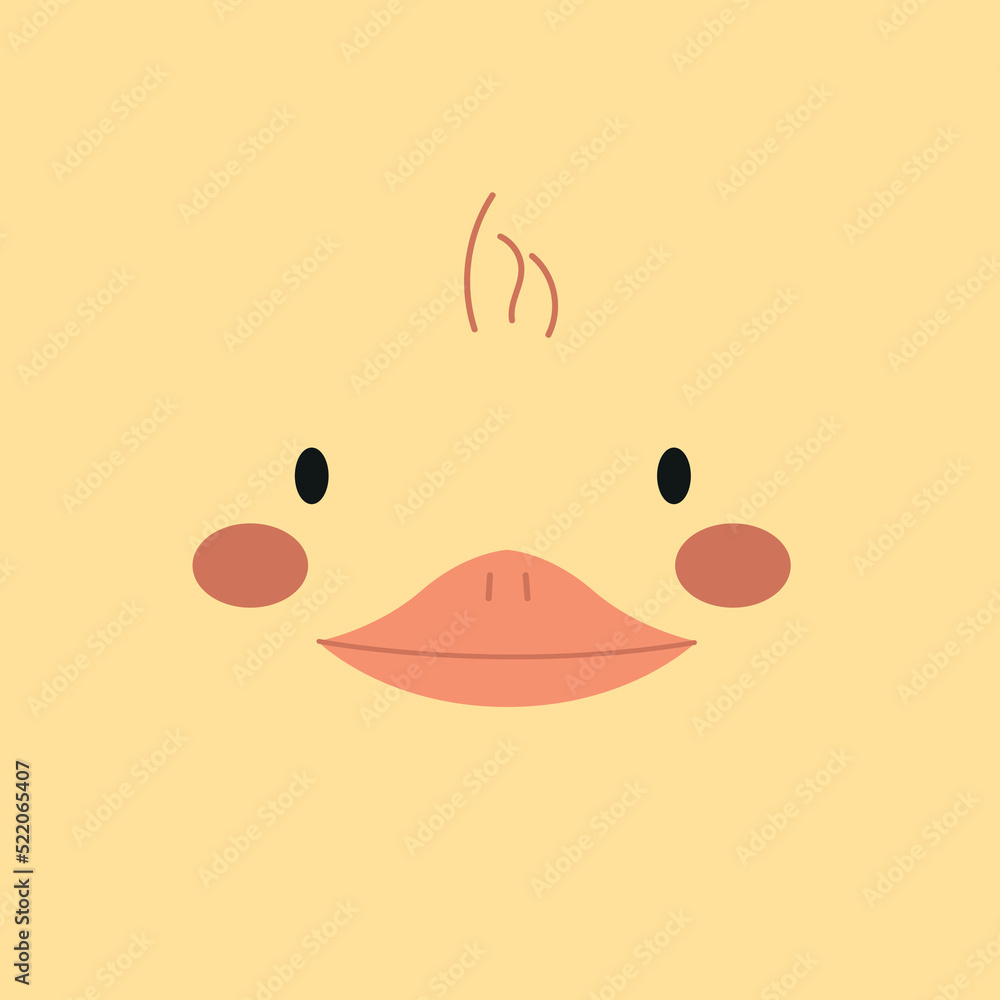 Cute chick face, muzzle, animal head. Nursery character card for ...