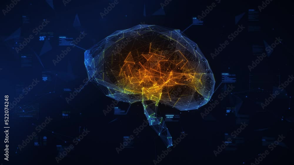 Technology Animation of Connected Shinning Brain, AI Deep Learning ...