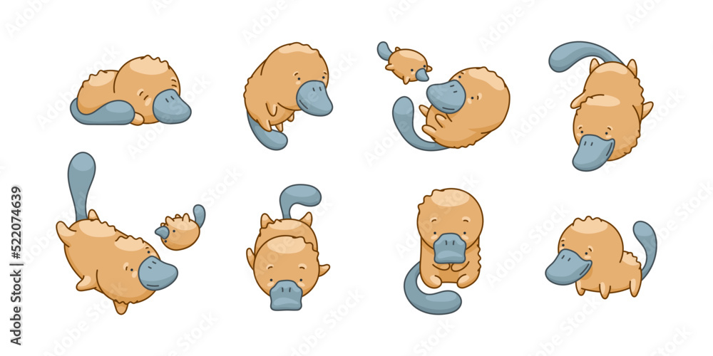 Platypus in kawaii style, cute cartoon character Stock Vector | Adobe Stock