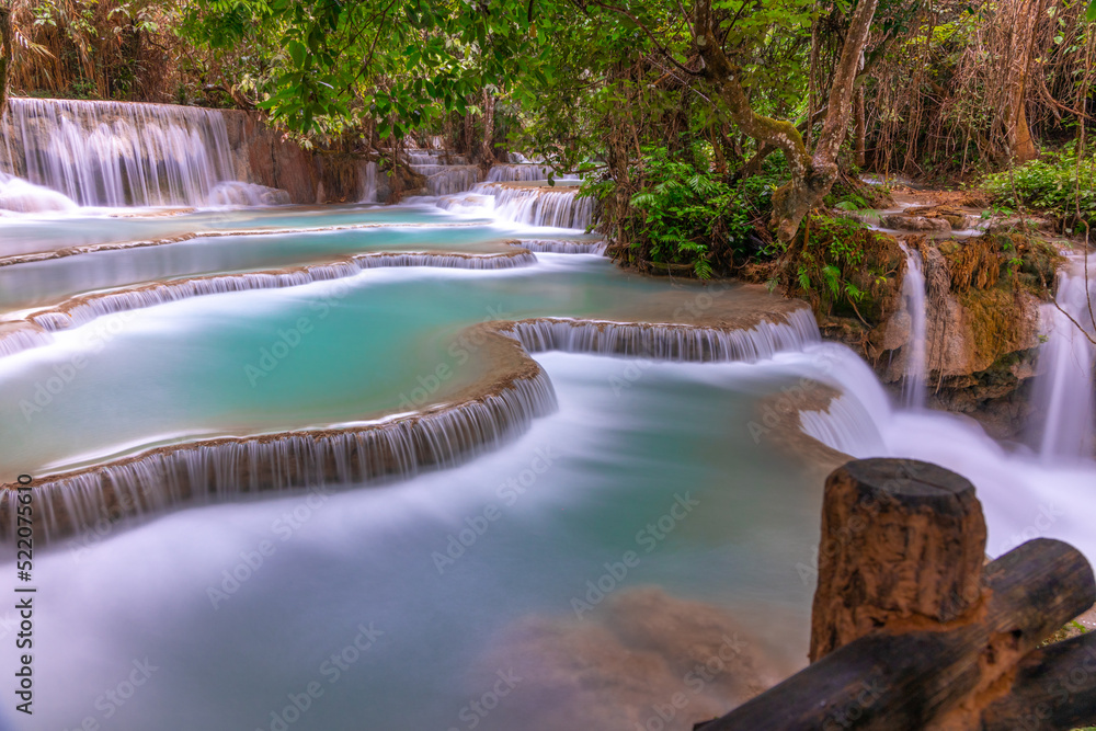 Magical turquoise blue colours of Kuang Si waterfalls Luang Prabang ...