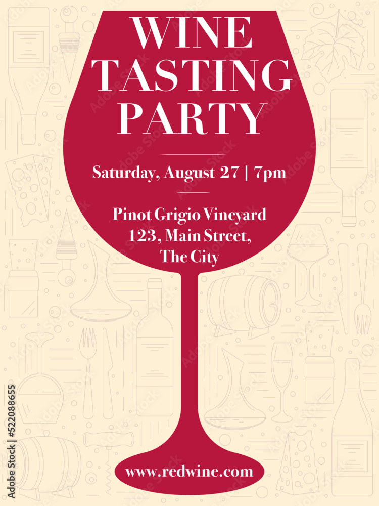 Wine tasting party invitation template. Invitation card with outline ...