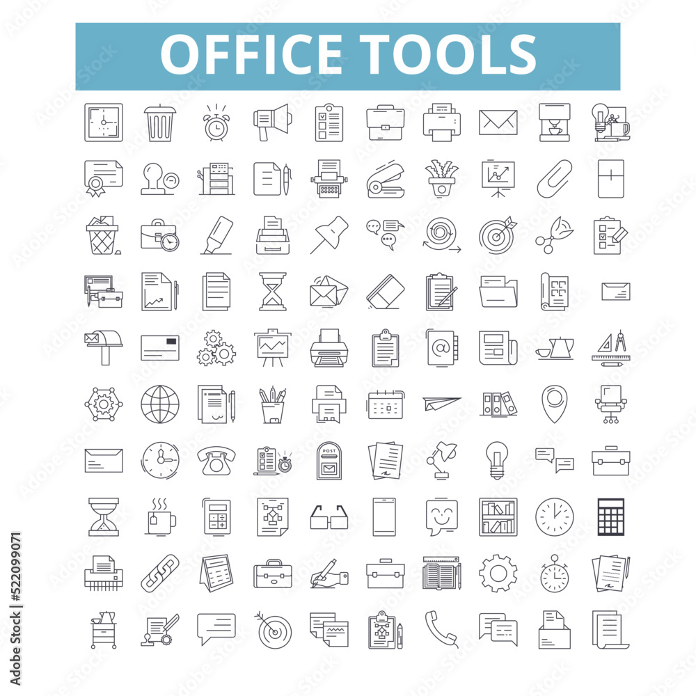 Office tools icons, line symbols, web signs, vector set, isolated ...