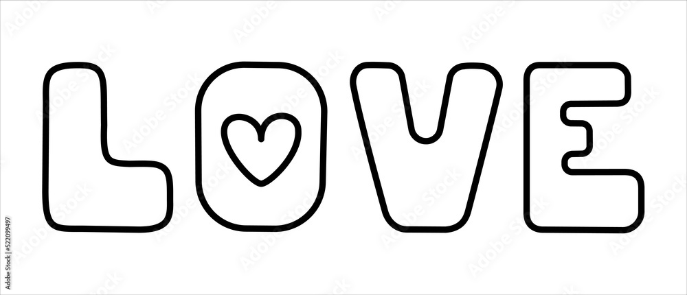 Vector isolated black outline word love plump letters. Stock Vector ...