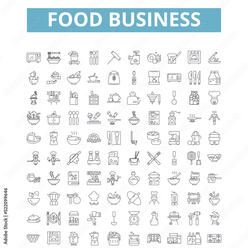 Food business icons, line symbols, web signs, vector set, isolated ...