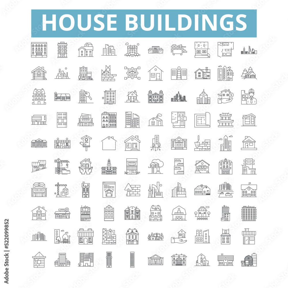 House building icons, line symbols, web signs, vector set, isolated ...