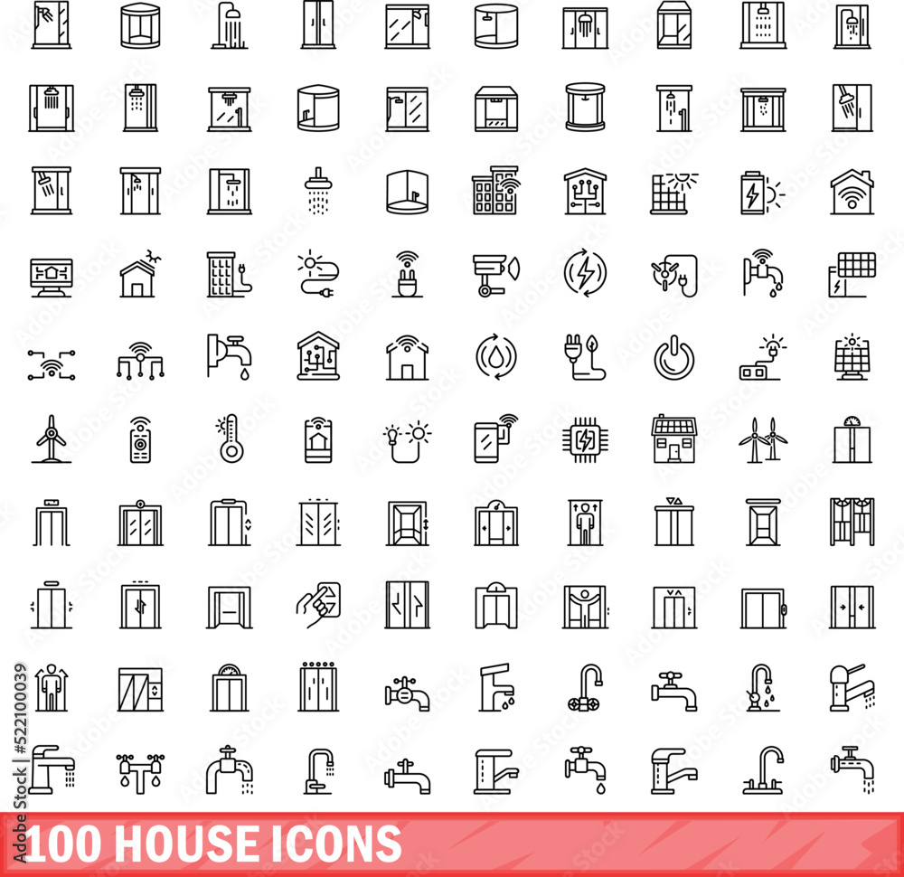 100 house icons set. Outline illustration of 100 house icons vector set ...