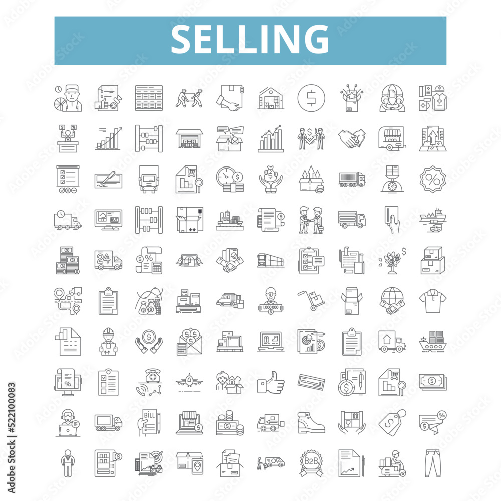 Selling icons, line symbols, web signs, vector set, isolated ...