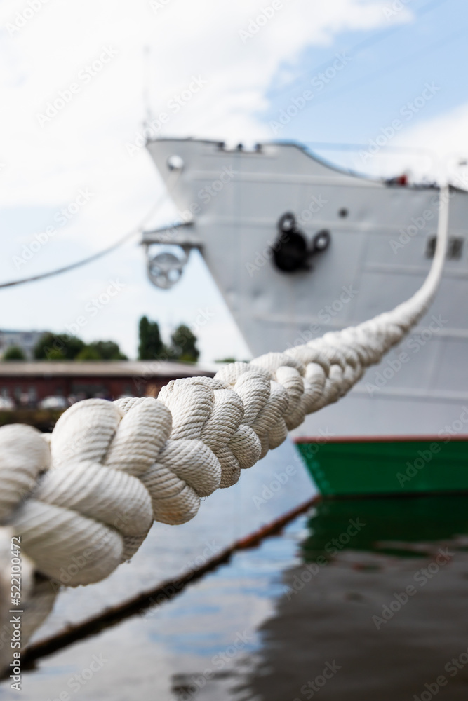 White mooring rope of vintage white sailing ship Stock Photo | Adobe Stock