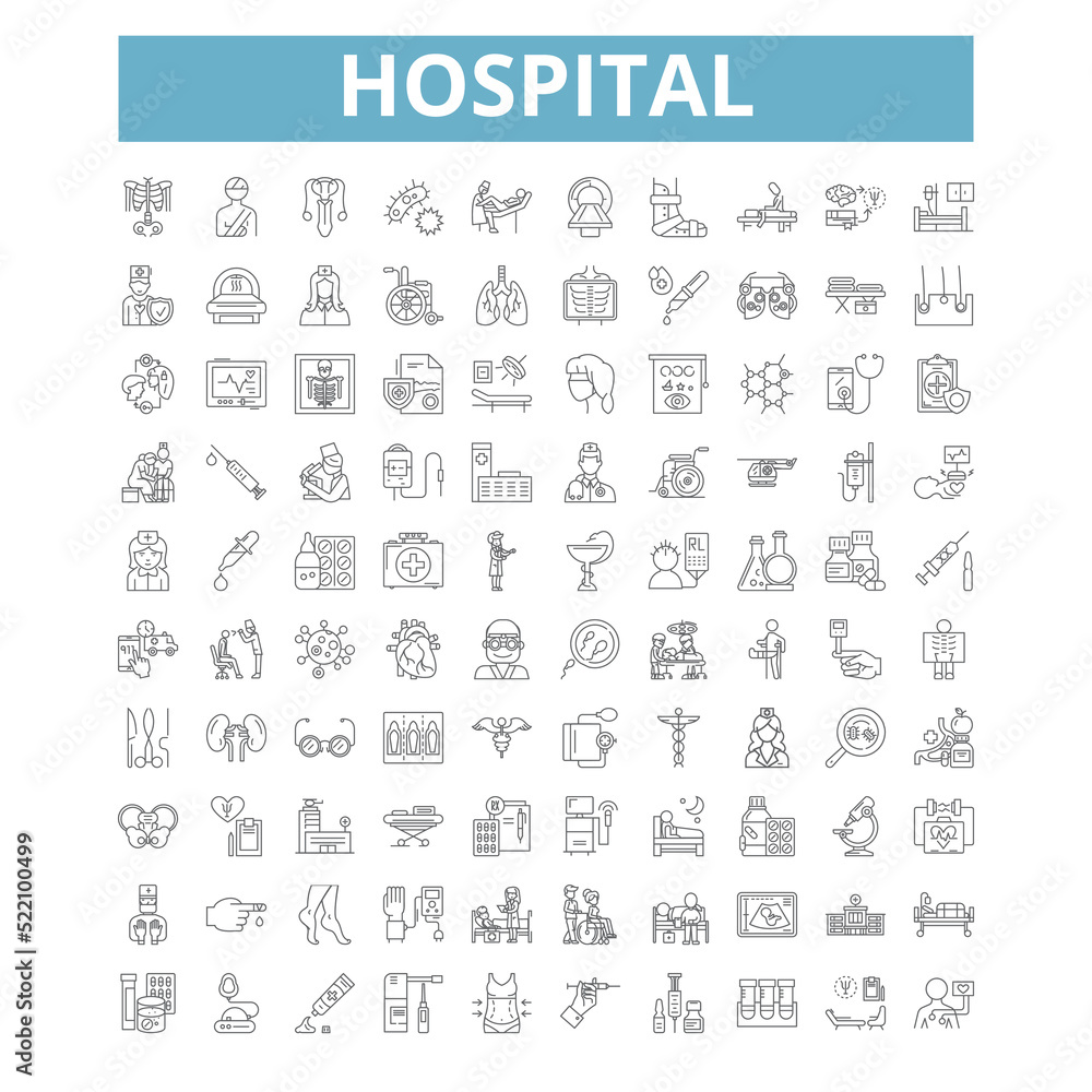 Hospital icons, line symbols, web signs, vector set, isolated ...