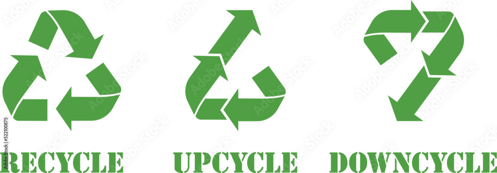 Recycle Upcycle Downcycle text with recycling arrow icons. Stock Vector ...