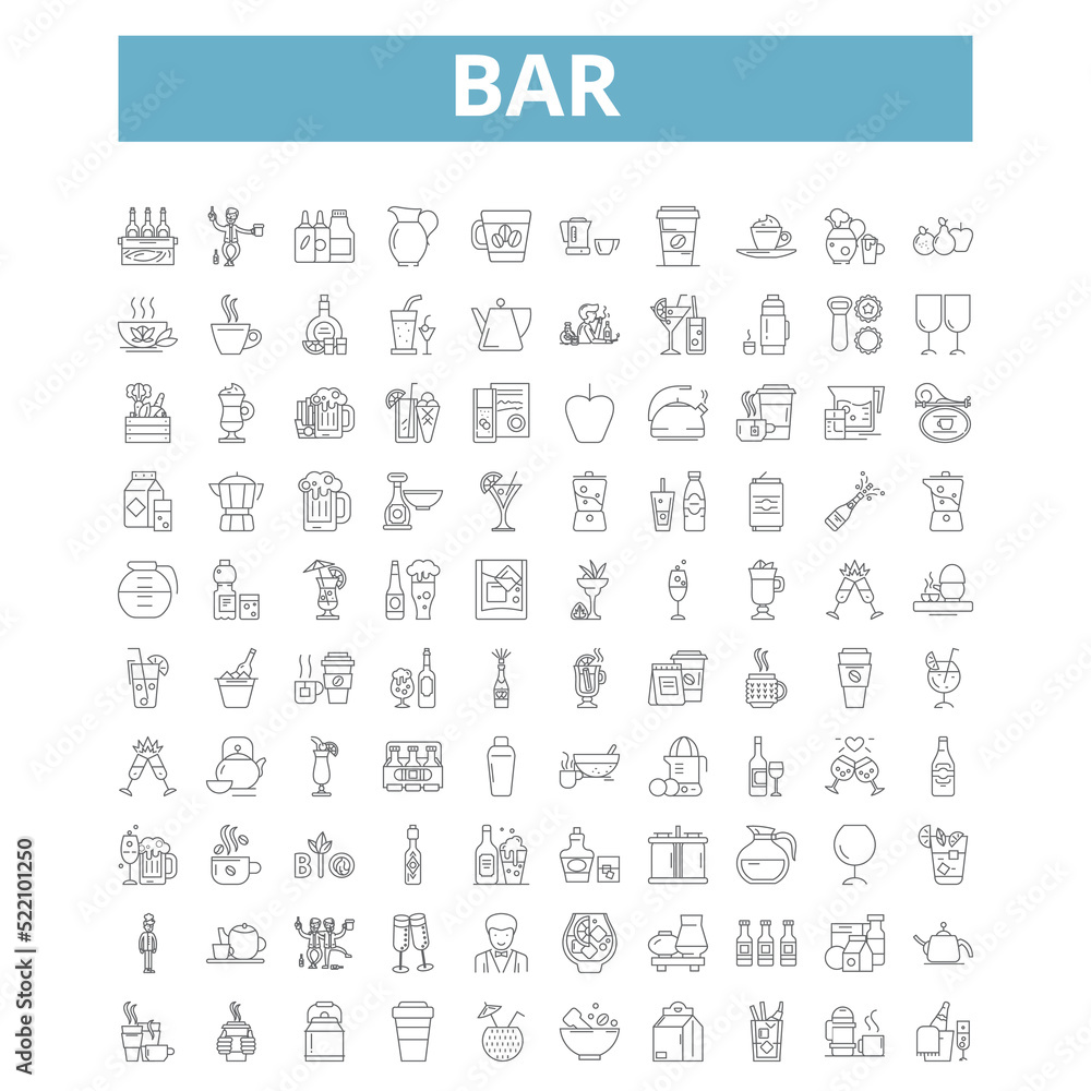Bar icons, line symbols, web signs, vector set, isolated illustration ...