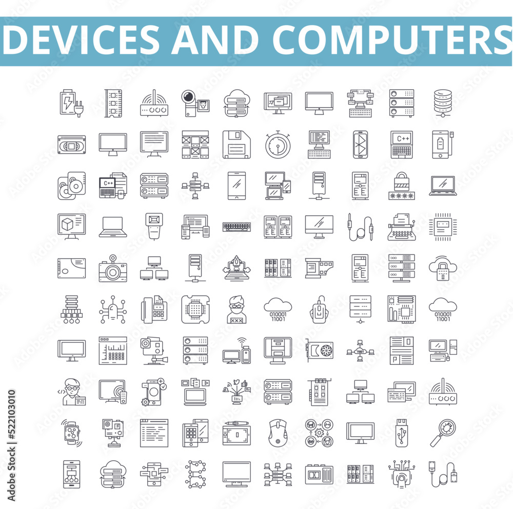 Devices and computers icons, line symbols, web signs, vector set ...