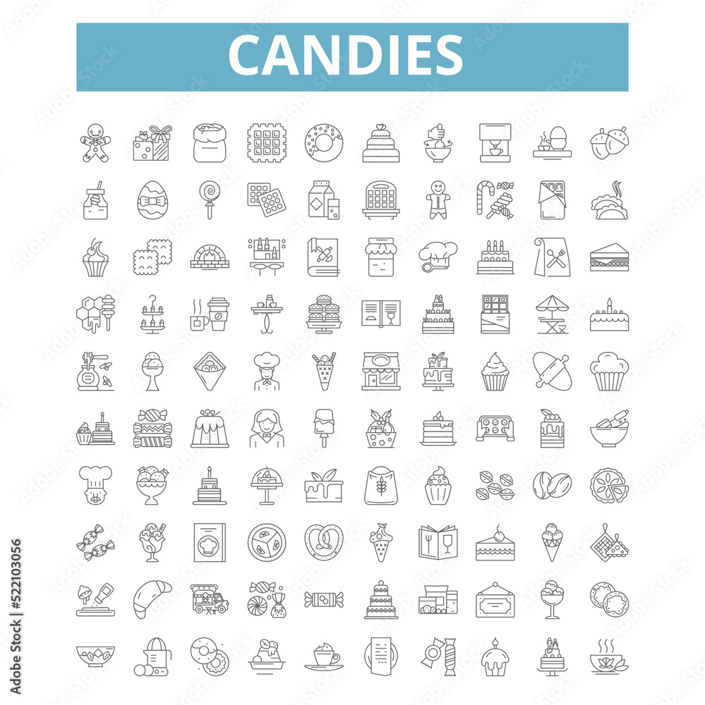 Candies icons, line symbols, web signs, vector set, isolated ...