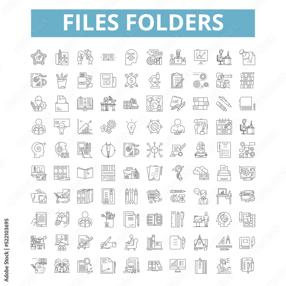 Files folders icons, line symbols, web signs, vector set, isolated ...