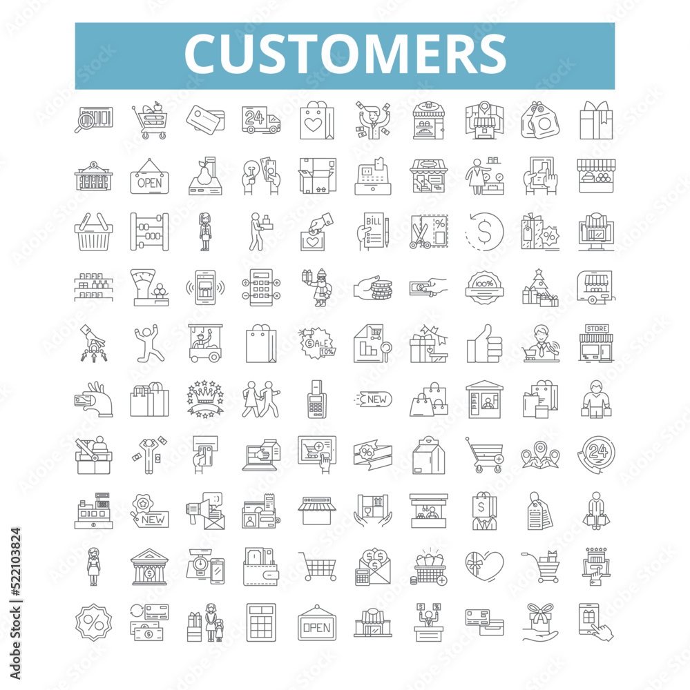 Customers icons, line symbols, web signs, vector set, isolated ...