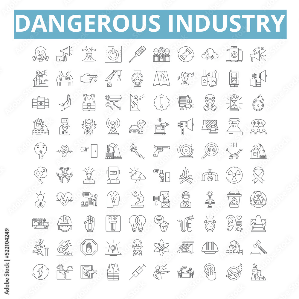 Dangerous industry icons, line symbols, web signs, vector set, isolated ...