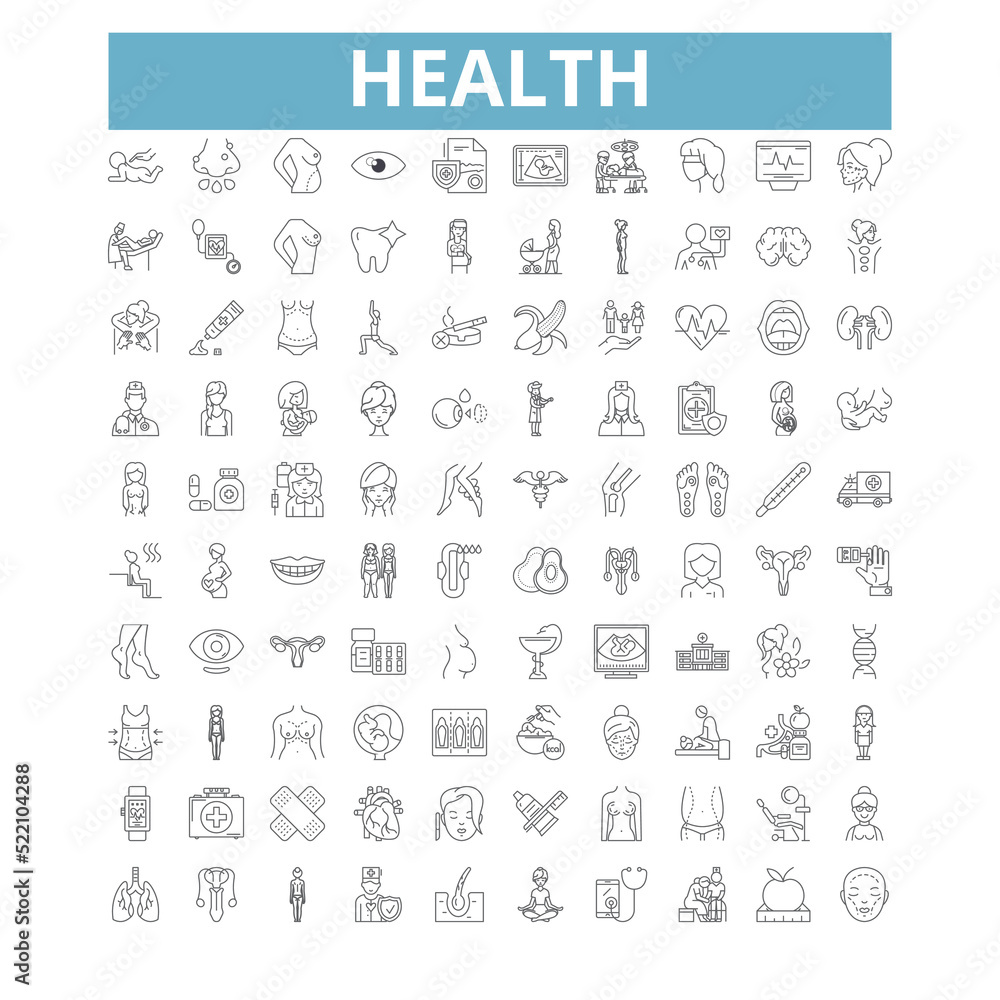 Health icons, line symbols, web signs, vector set, isolated ...