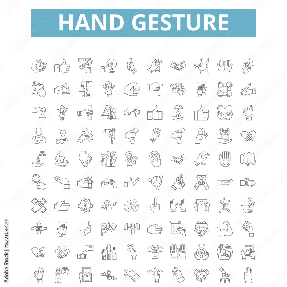 Hand gesture icons, line symbols, web signs, vector set, isolated ...