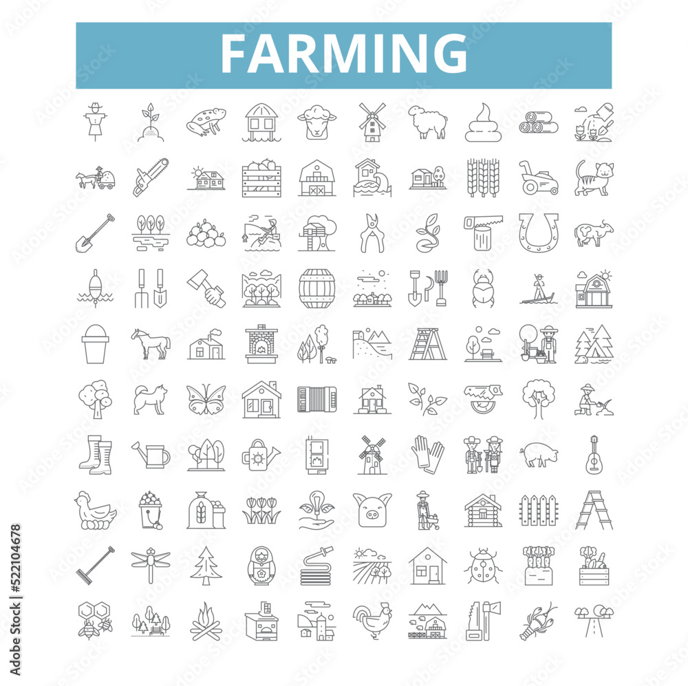 Farming icons, line symbols, web signs, vector set, isolated ...