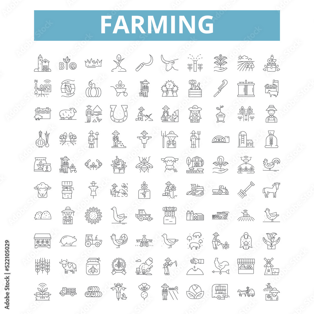Farming icons, line symbols, web signs, vector set, isolated ...