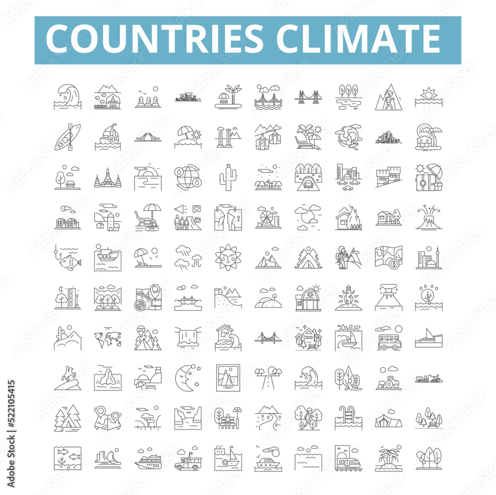 Countries climate icons, line symbols, web signs, vector set, isolated ...