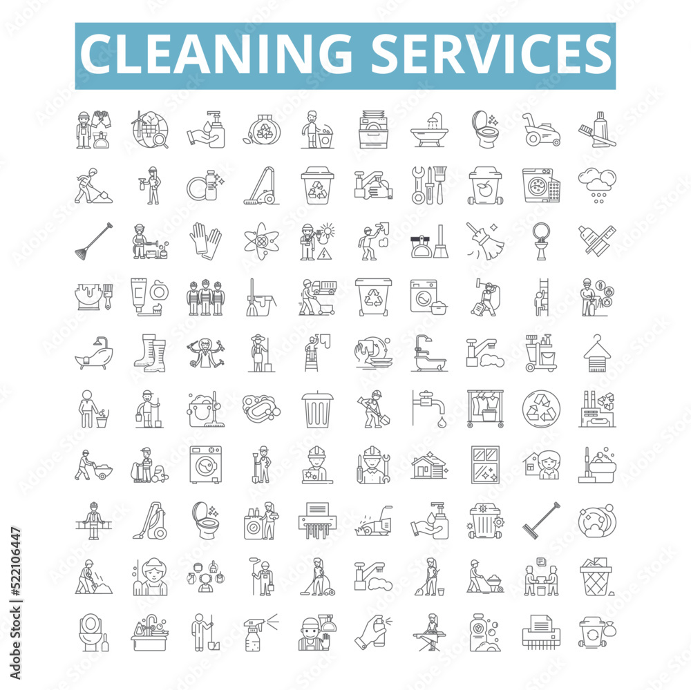 Cleaning services icons, line symbols, web signs, vector set, isolated ...
