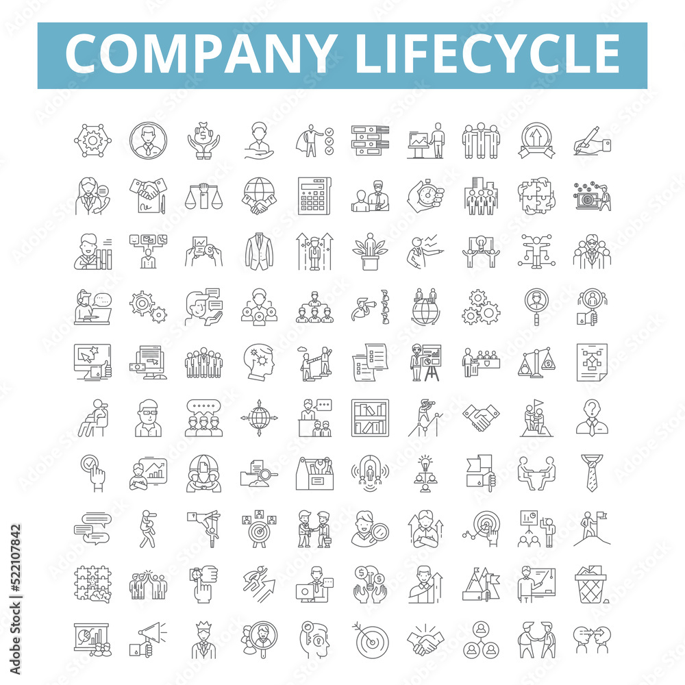 Company lifecycle icons, line symbols, web signs, vector set, isolated ...