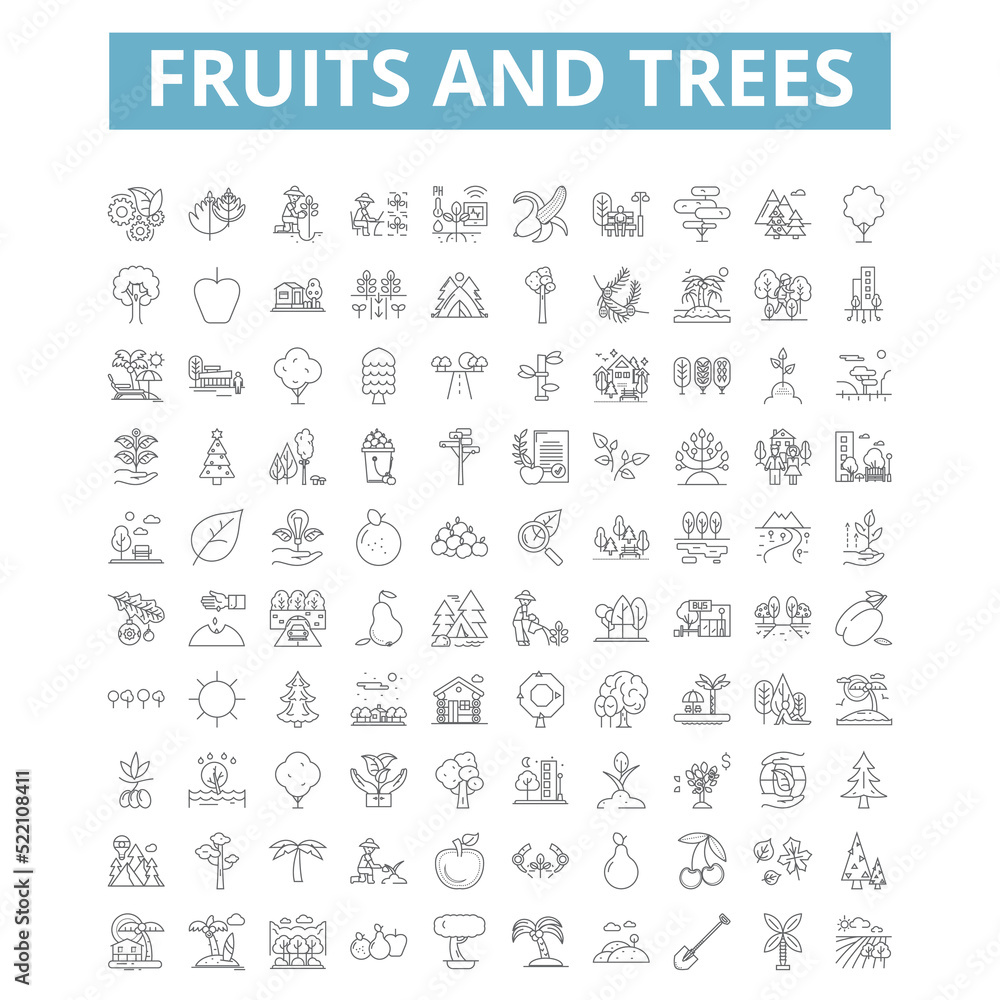 Fruits and trees icons, line symbols, web signs, vector set, isolated ...