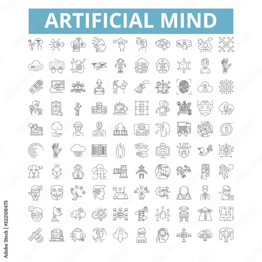 Artificial mind icons, line symbols, web signs, vector set, isolated ...