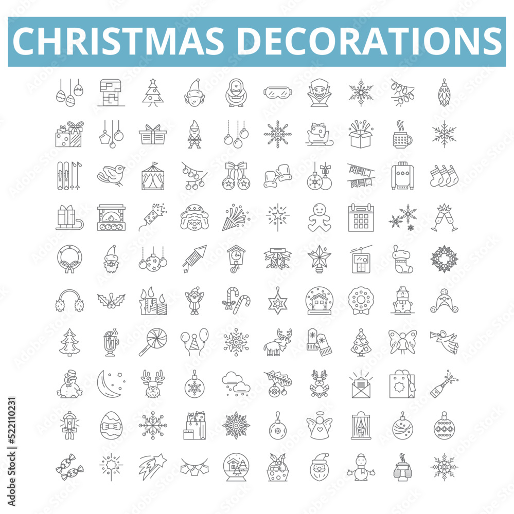Christmas decoration icons, line symbols, web signs, vector set ...
