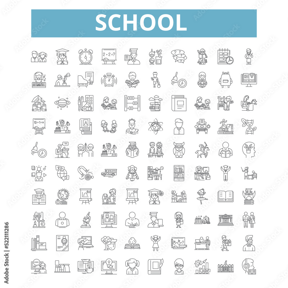 Schools icons, line symbols, web signs, vector set, isolated ...
