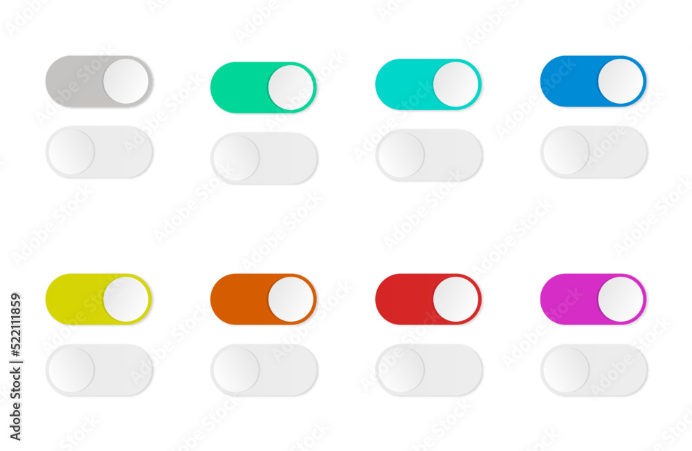 Multicolor On And Off Toggle Switch Slider Buttons To Turn On And Off Colorful Toggle Switches