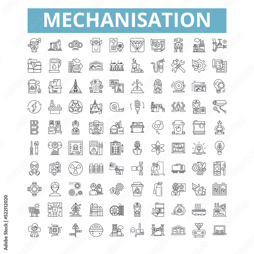 Mechanisation icons, line symbols, web signs, vector set, isolated ...