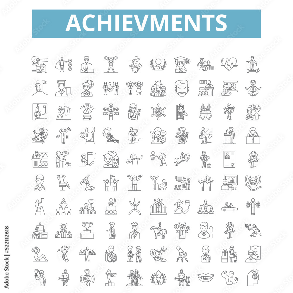 Achievements icons, line symbols, web signs, vector set, isolated ...