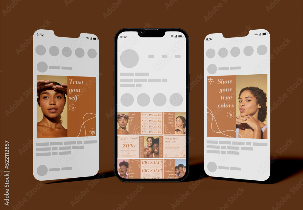 Three Smartphone Screen Mockup Stock Template | Adobe Stock