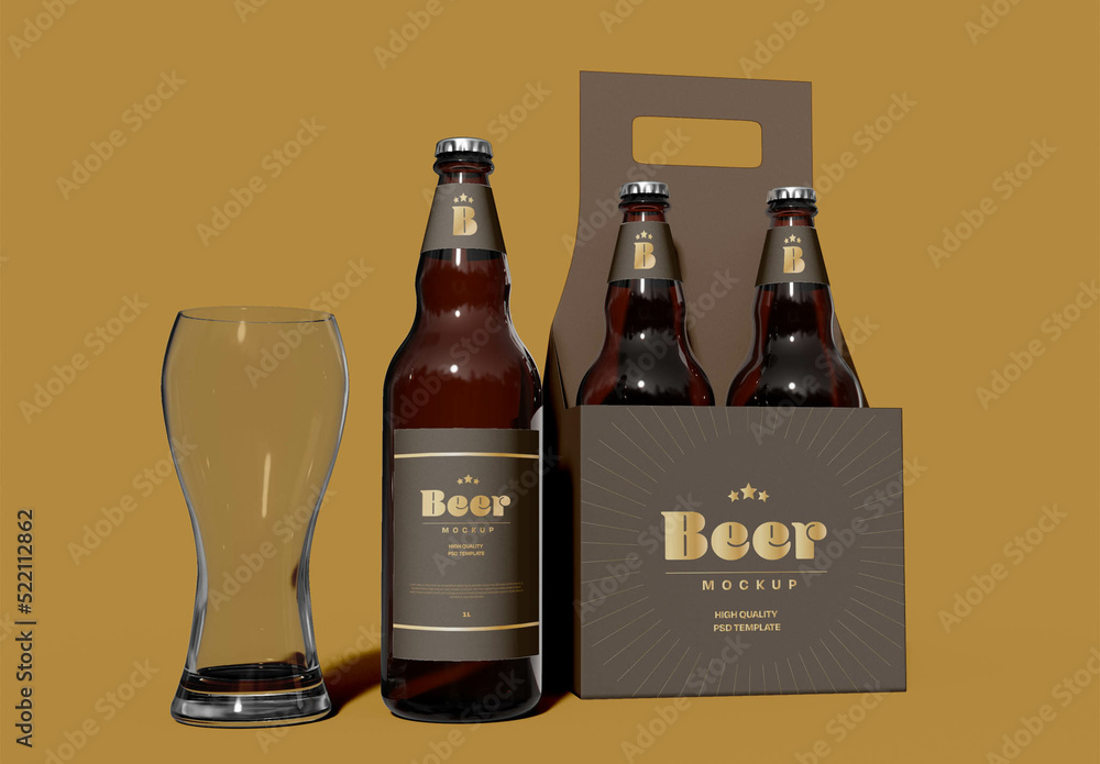 Pack Beer Bottles Mockup Stock Template | Adobe Stock