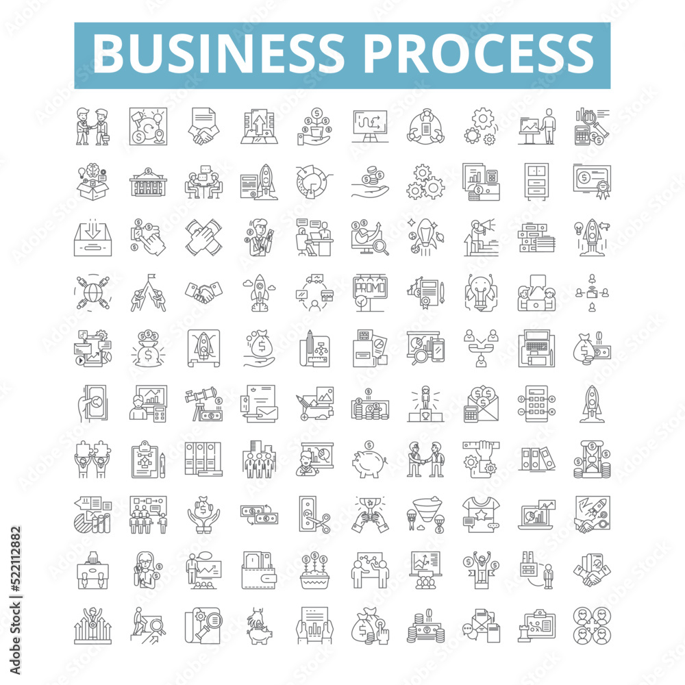 Business process icons, line symbols, web signs, vector set, isolated ...