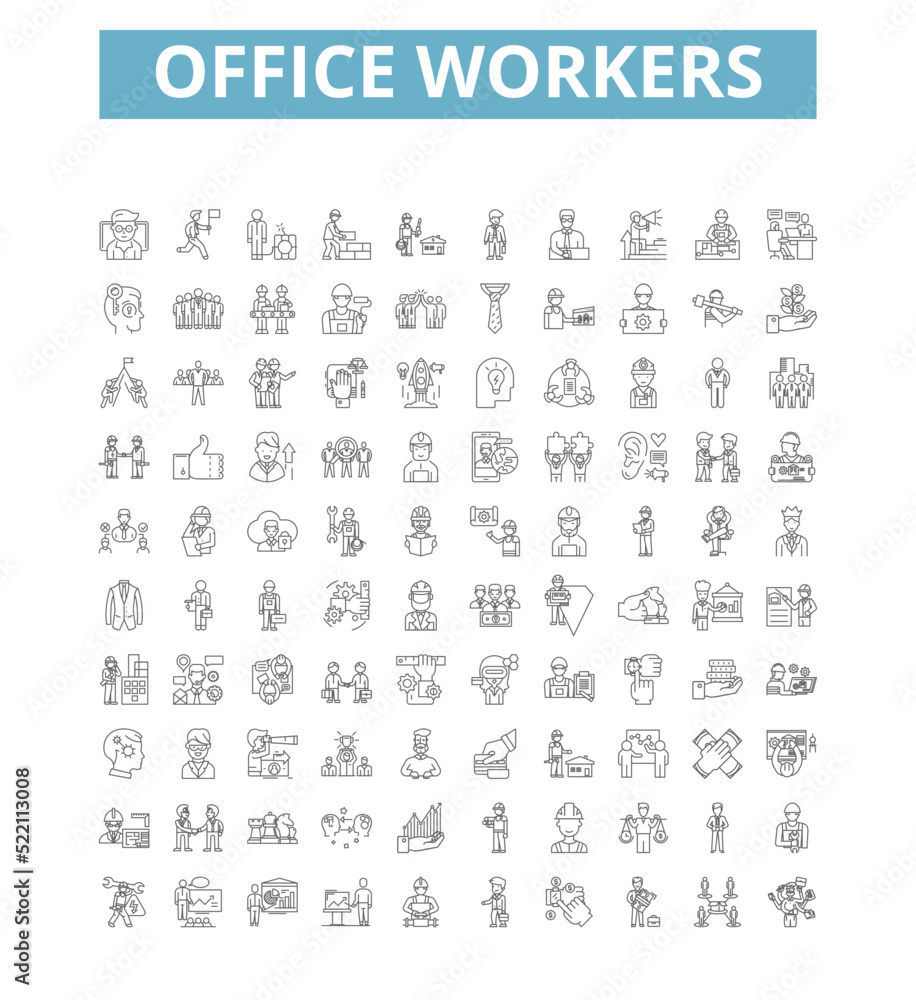Office workers icons, line symbols, web signs, vector set, isolated ...