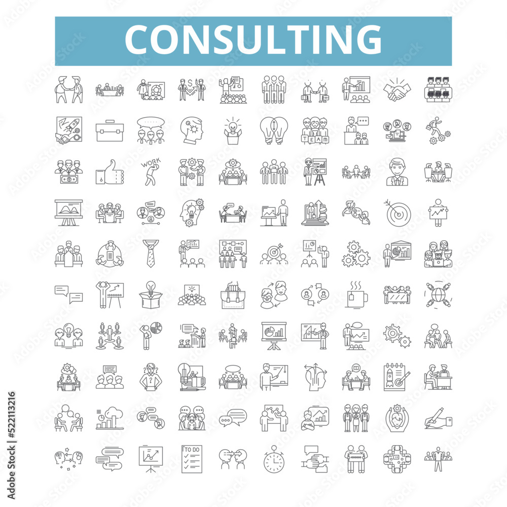 Consulting icons, line symbols, web signs, vector set, isolated ...